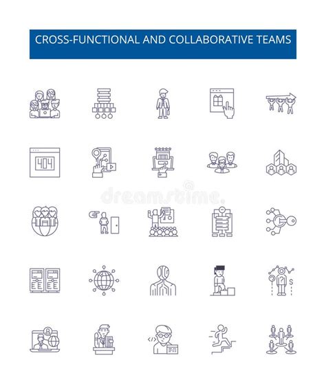 Cross Functional And Collaborative Teams Line Icons Signs Set Design