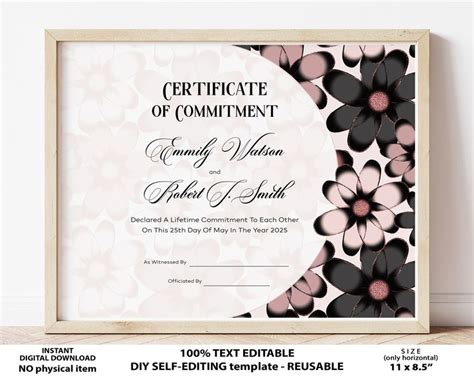 Commitment Certificate Template Editable Printable Certificate Of Commitment T Certificate