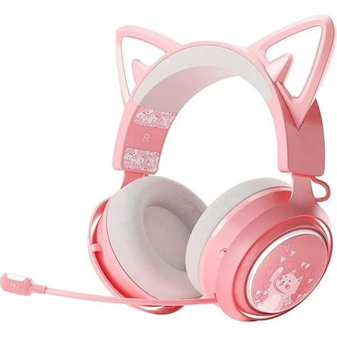 Wireless Cat Ear Headphones Pink Gaming Headset Bluetooth 50 For