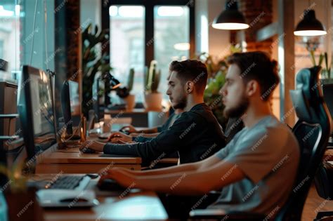 Young People Working On Their Computers In A Joint Office Concept Of Cowerking Premium Ai