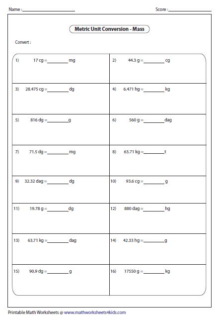 Unit Conversions Practice 2 Answer Key