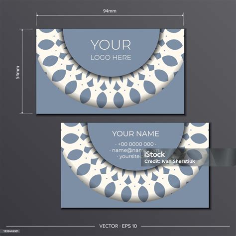 빈티지 패턴과 블루 컬러 명함 디자인 템플릿 고급 스러운 장식품명부 준비 0명에 대한 스톡 벡터 아트 및 기타 이미지 0명