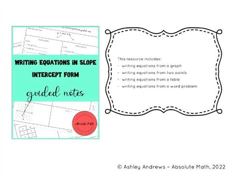 Writing Equations In Slope Intercept Form Guided Notes Teaching Resources