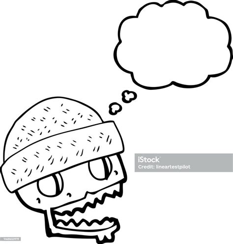 자유형 그린 생각 거품 만화 두개골 모자를 쓰고 귀여운에 대한 스톡 벡터 아트 및 기타 이미지 귀여운 기이함 기포