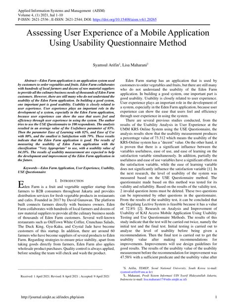 Pdf Assessing User Experience Of A Mobile Application Using Usability