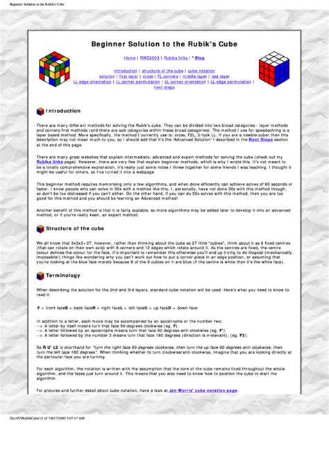 Beginner Solution To The Rubik S Cube Cheat Sheet Printable Pdf Download