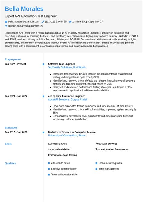 API Testing Resume Example Jobseeker API Testing Resume Example Jobseeker