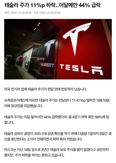 서학개미 대표주 테슬라주가 이달에만 44 급락 에누리 쇼핑지식 자유게시판
