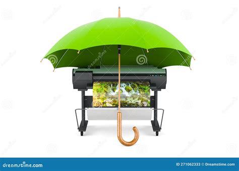 Plotter Large Format Inkjet Printer Under Umbrella 3d Rendering Stock Illustration