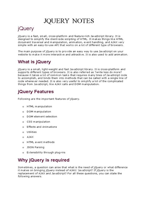 Jquery Notes Pdf J Query Ajax Programming