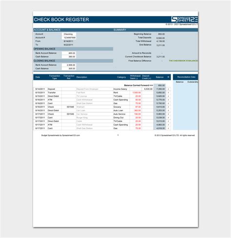 24 Free Checkbook Register Templates Word Excel Docformats