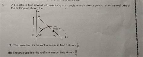4 a projectile is fired upward with velocity v0 at an angle θ and strik