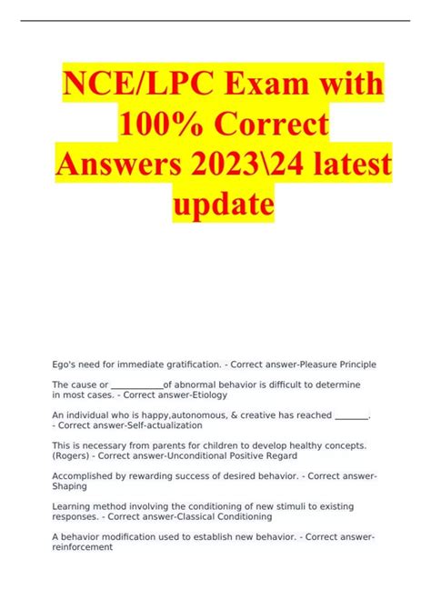 Nce Lpc Exam With 100 Correct Answers 202324 Latest Update Nce Lpc Stuvia Us