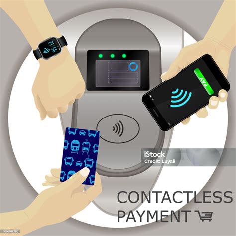 공항 지하철 지하철 티켓 무선 결제 단말기입니다 Rfid입니다 핸드 카드 스마트폰 전송 지불 게이트 Smartwatch 들고 비접촉 식 감지기에 대한 스톡 벡터 아트 및
