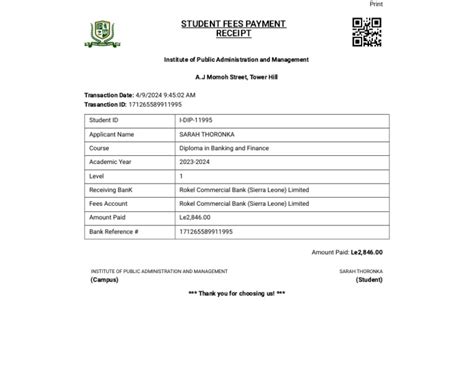 Fees Receipt Pdf