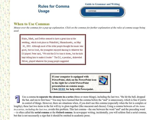 Guide To Grammar And Writing Rules For Comma Usage Handout For 9th
