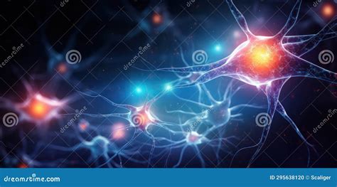 Neural Network Close Up Microscope View Of Nerve Cells With Dendrites And Electrical Energy