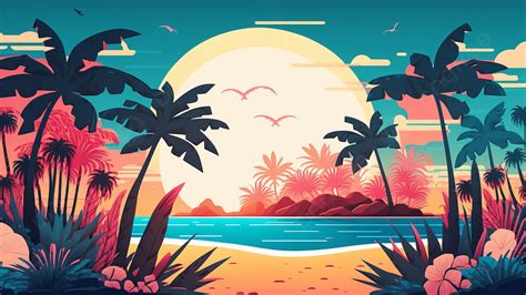 Summer Beach Coconut Tree Illustration Background Summer Day Beach