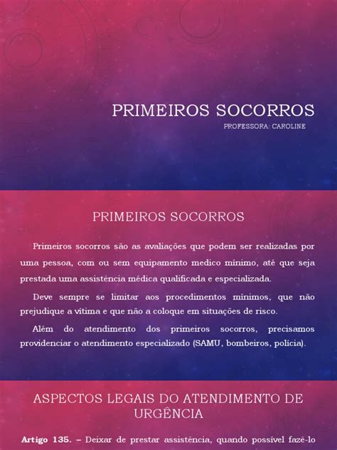 Slide Primeiros Socorros Prof Carol Pdf Pressão Sanguínea