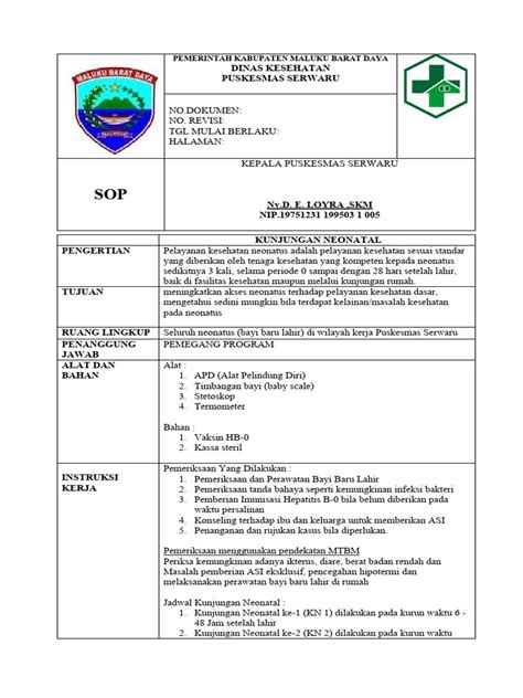 Sop Kunjungan Neonatal Pdf