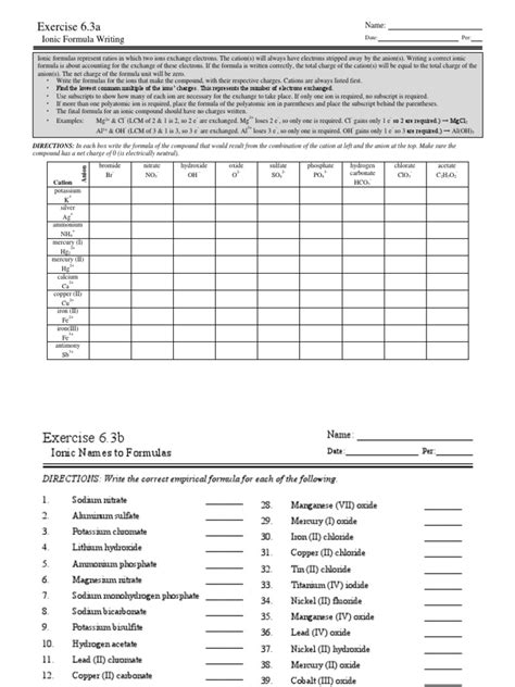 Exercise 63a Ionic Formula Writing Pdf Ion Hydroxide