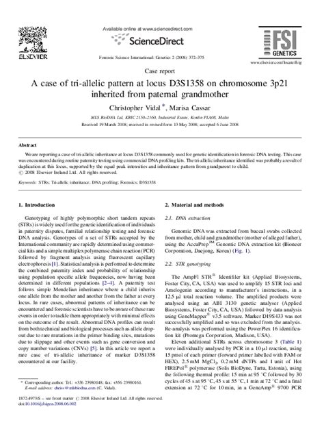 Pdf A Case Of Tri Allelic Pattern At Locus D3s1358 On Chromosome 3p21