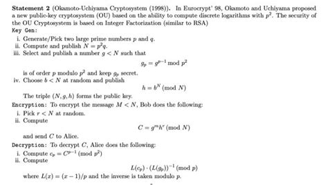 Statement 2 Okamoto Uchiyama Cryptosystem 1998