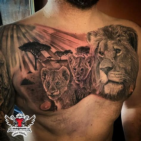 Lion Chest Piece Tattoos