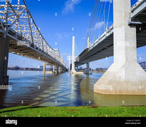 View Over River Between Two Bridges 60 Year Old Cantilever On Left