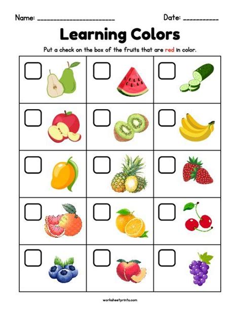 Red Fruits Color Learning Worksheet
