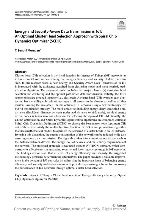 Energy And Security Aware Data Transmission In Iot An Optimal Cluster