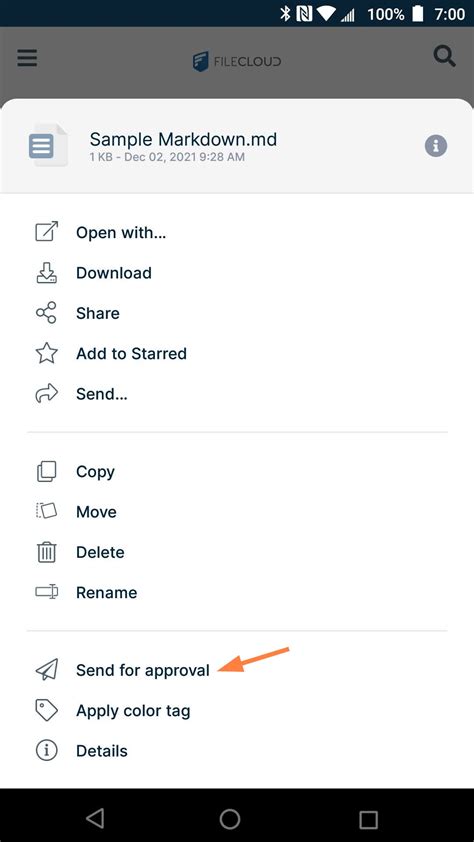 Sending A File For Approval In Android Filecloud Docs Server