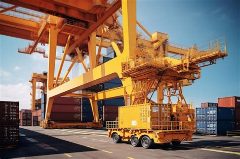 Premium Ai Image Container Cargo Freight Ship With Working Crane
