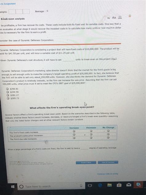 Solved To Assignment Empts Average 6 Aa Aa Break Even