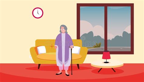 Cute Grandma In The Living Room Home Stock Illustration Illustration Of Cute Retired
