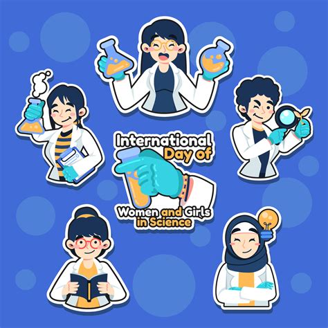 Cute Character Of Women And Girl In Science Sticker Set 16125772 Vector