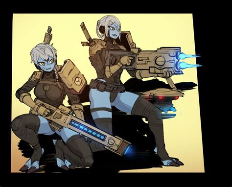 Tau Tau Drone Warhammer 40k 2girls Alien Armor Blue Skin Braid