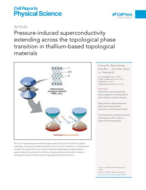Pdf Pressure Induced Superconductivity Extending Across The Topological Phase Transition In