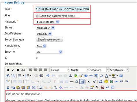 Anleitung über den Umgang mit Joomla Template und Inhalt