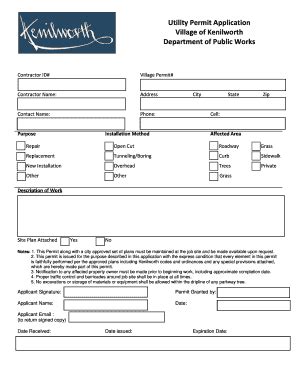 Fillable Online Villageofkenilworth Utility Permit Application Village Of Kenilworth Fax Email