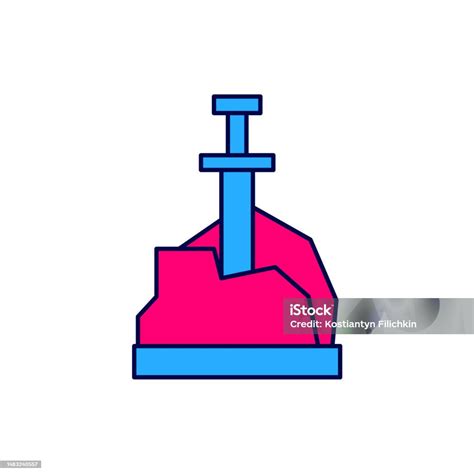 채워진 윤곽선 검은 흰색 배경에 분리된 돌 아이콘에 있습니다 엑스칼리버 Arthurian 전설에 나오는 돌에 있는 검 벡터 가득 찬에 대한 스톡 벡터 아트 및 기타 이미지