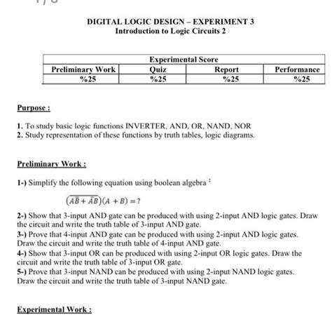 Solved DIGITAL LOGIC DESIGN EXPERIMENT Introduction To Chegg