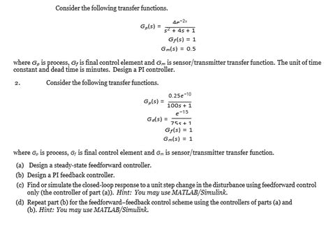 Solved Consider The Following Transfer Functions Chegg