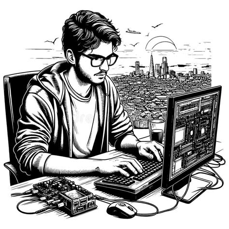 Programmer Working On Computer Hardware With Code On Screen Black And