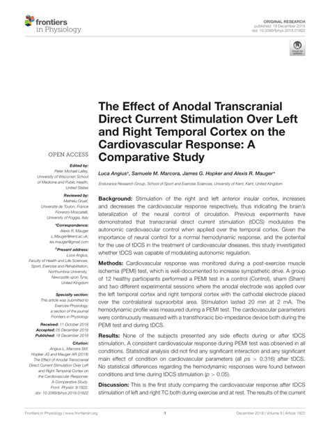 Pdf The Effect Of Anodal Transcranial Direct Current Stimulation Over Left And Right Temporal