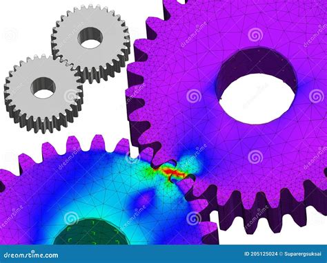 3d Rendering Of Von Mises Stress On Meshed Gear Teeth Using Fea Stock Illustration
