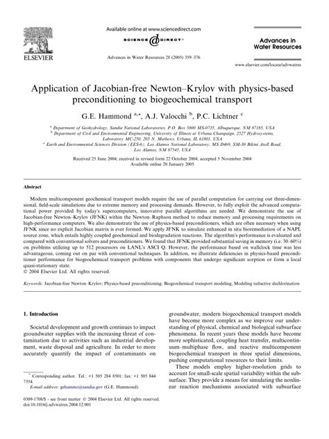 Pdf Application Of Jacobian Free Newtonkrylov With Physics Based Preconditioning To