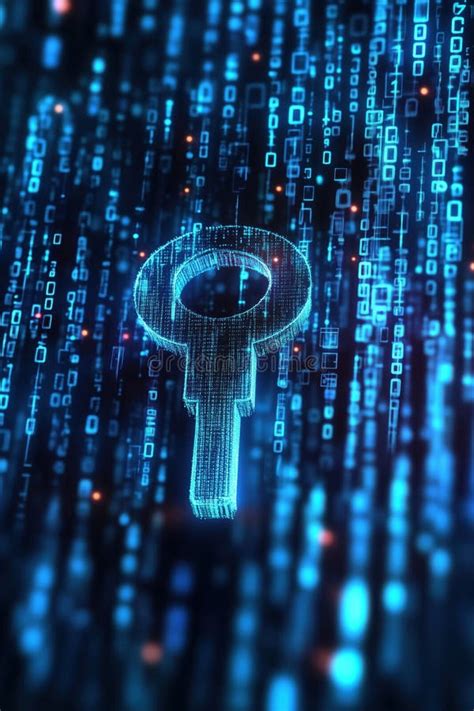 digital key symbolizing cybersecurity and data protection in a matrix