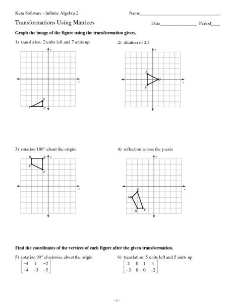 transformations using matrices worksheet for 10th grade lesson planet