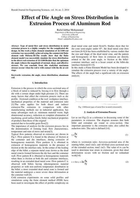 Pdf Effect Of Die Angle On Stress Distribution In Extrusion Process Of Aluminum Rod